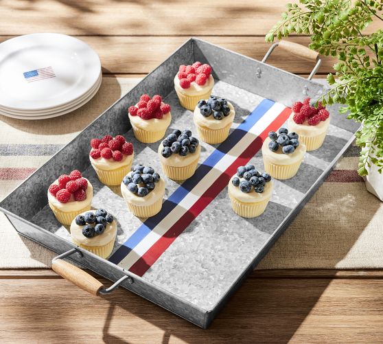 Galvanized Americana Rectangle Tray with Wooden Handles | Pottery Barn