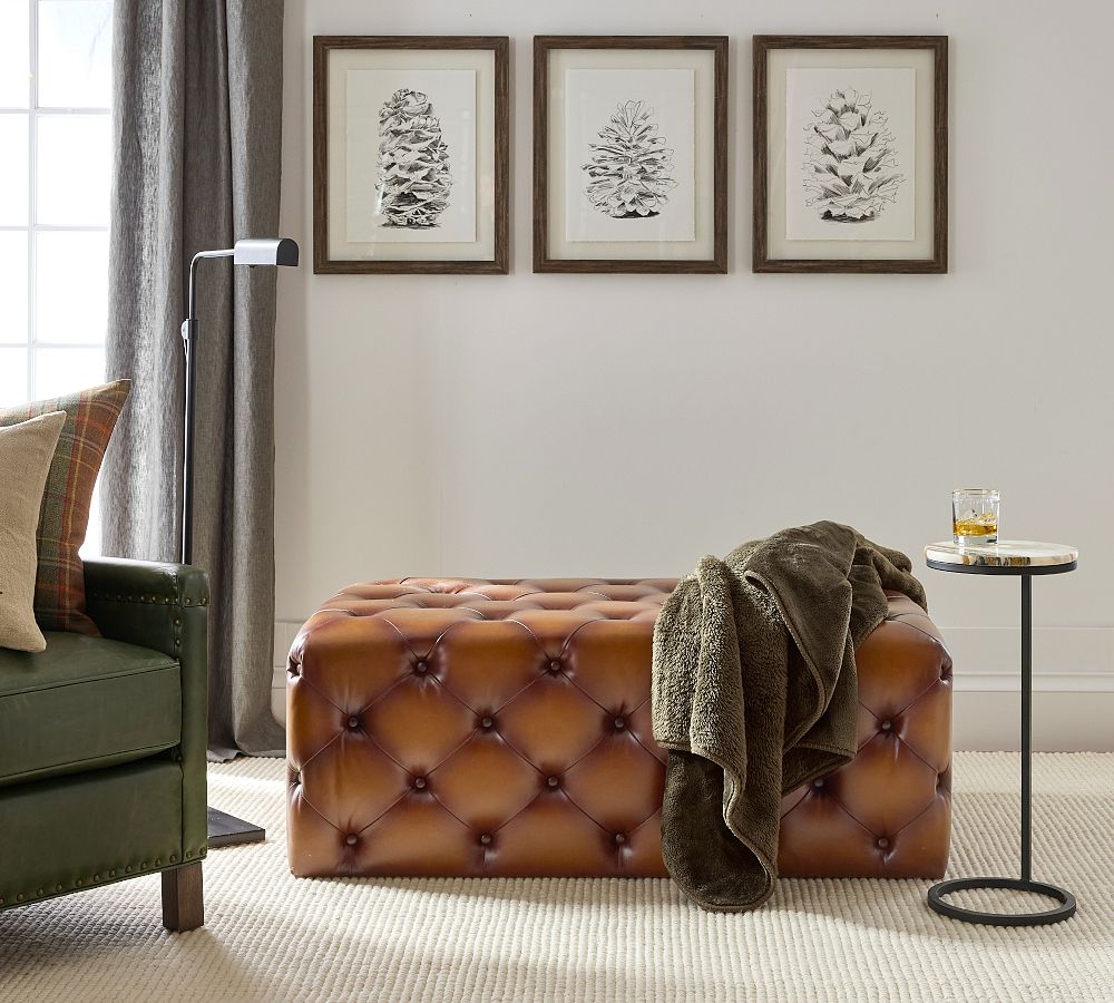 Tufted Rectangular Leather Ottoman | Pottery Barn