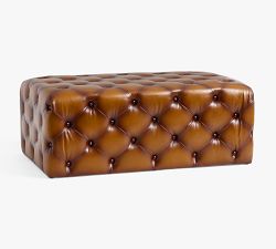 Tufted Rectangular Leather Ottoman | Pottery Barn