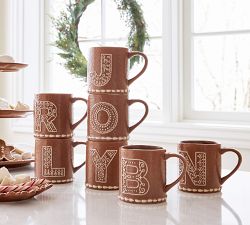 Gingerbread Stoneware Alphabet Mug | Pottery Barn