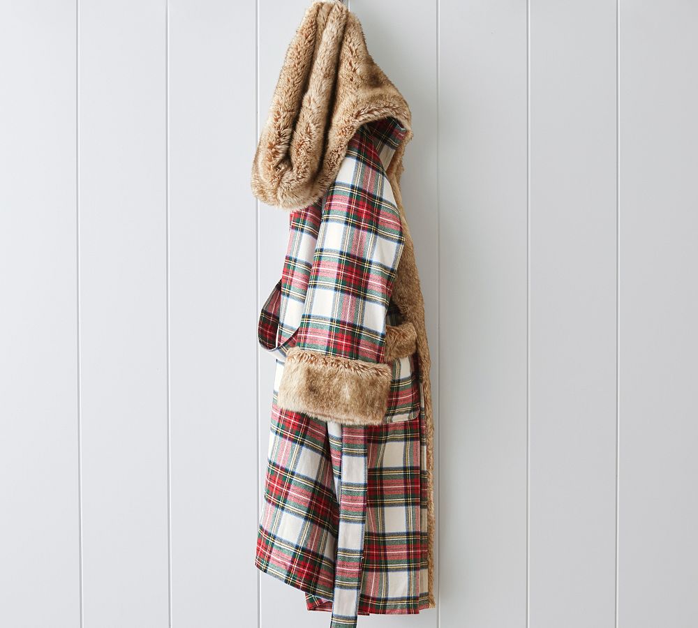 Open Box: Stewart Plaid Flannel Faux Fur Robe | Pottery Barn