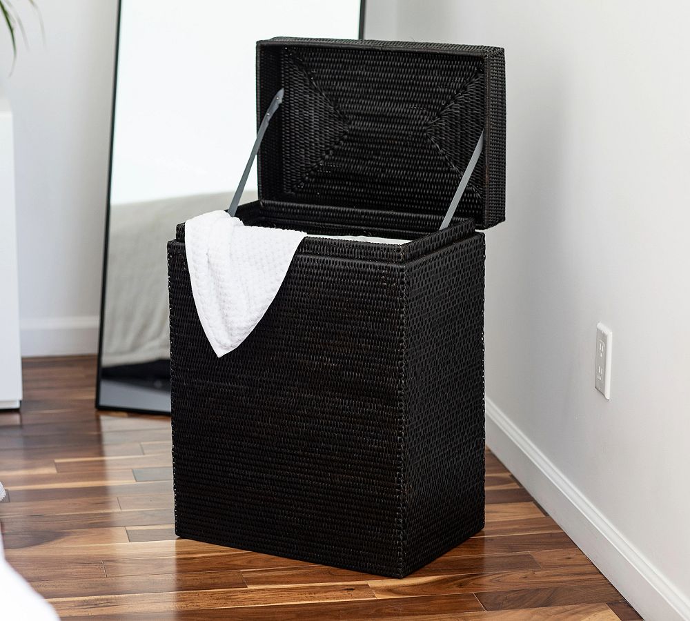 Tava Handwoven Rattan Rectangular Hinged Hamper | Pottery Barn