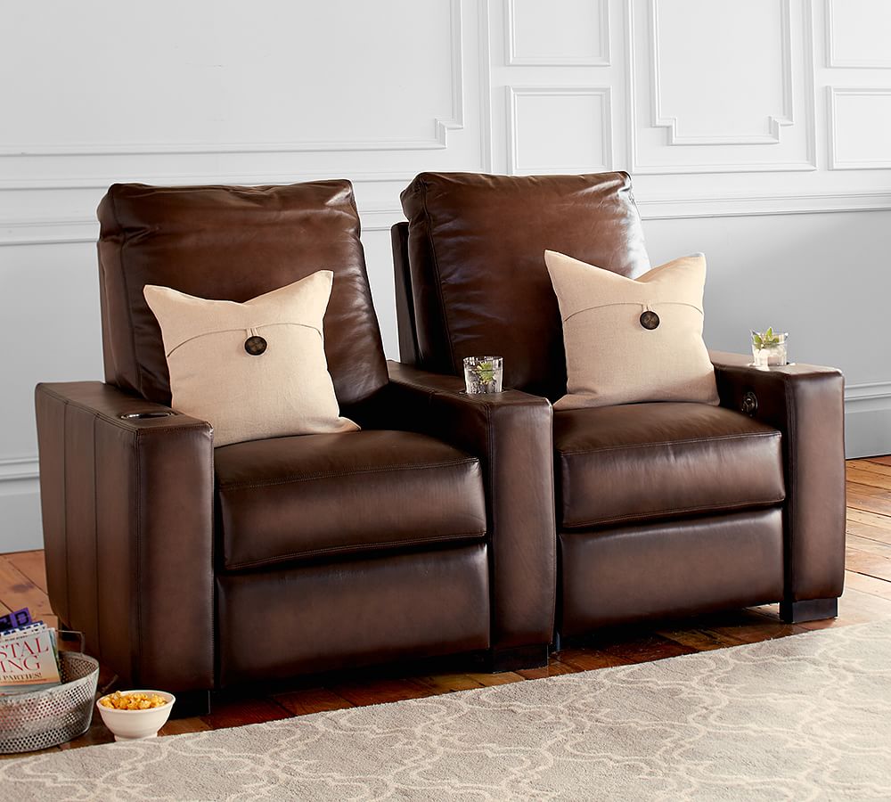 Turner Square Leather Home Theatre Chairs - Row of 2 | Pottery Barn