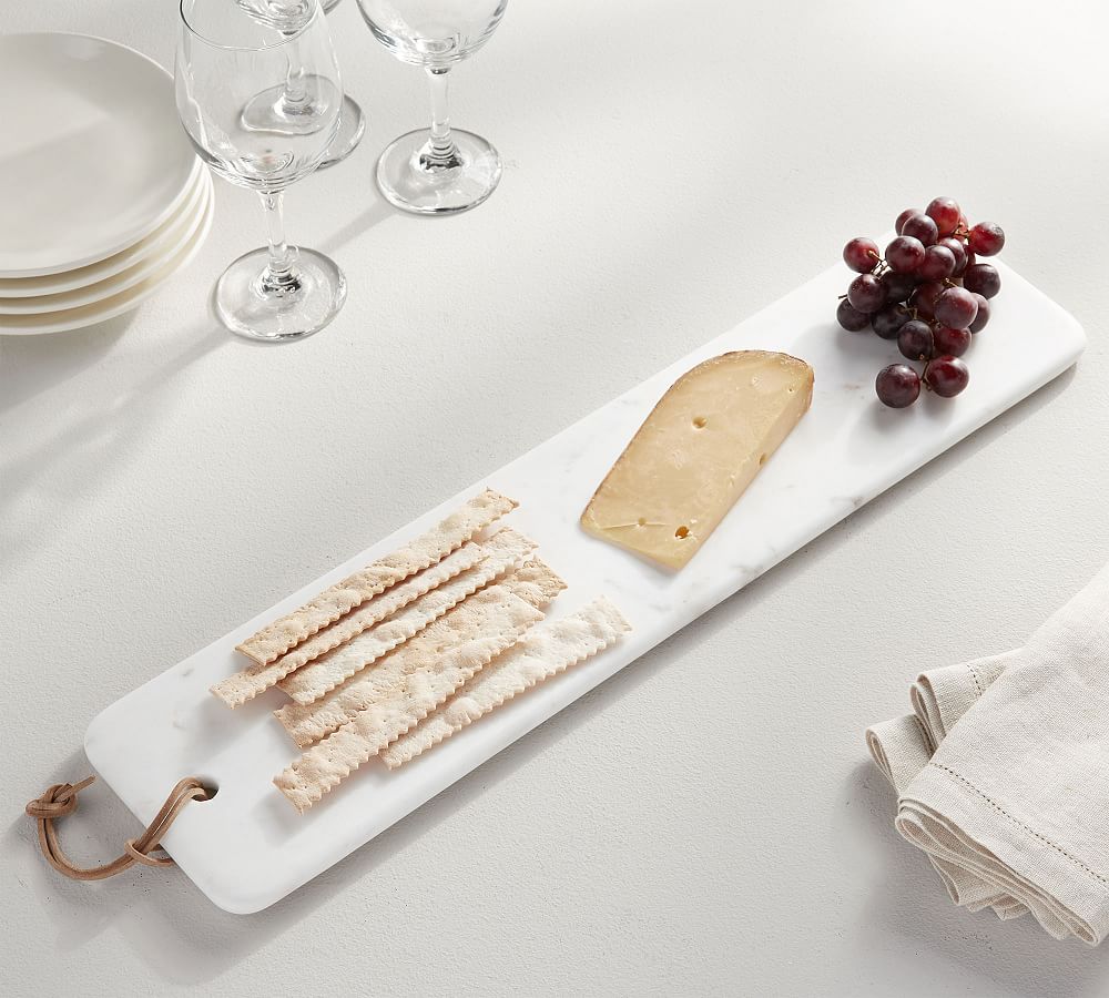 White Marble Cheese Board with Leather Loop | Pottery Barn