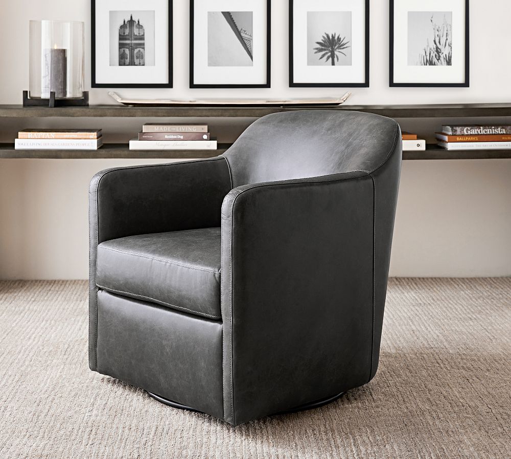 Open Box: Smyth Leather Swivel Chair | Pottery Barn