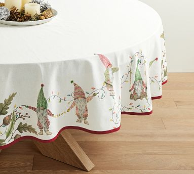 Forest Gnome Cotton/Linen Round Tablecloth | Pottery Barn