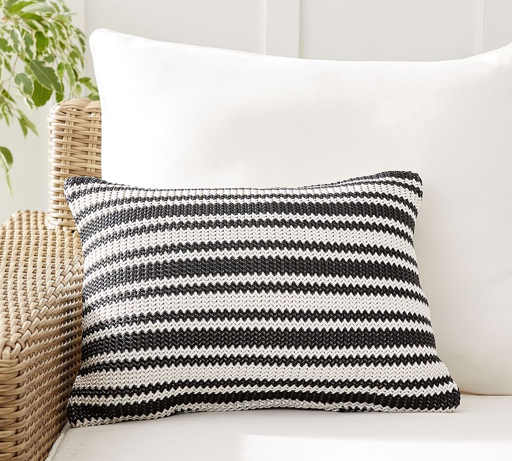 Faux Natural Fiber Ziggy Striped Outdoor Pillow | Pottery Barn
