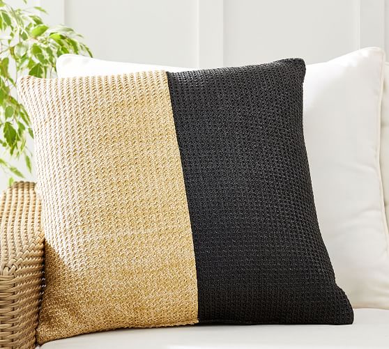 Faux Natural Fiber Pieced Outdoor Pillow | Pottery Barn