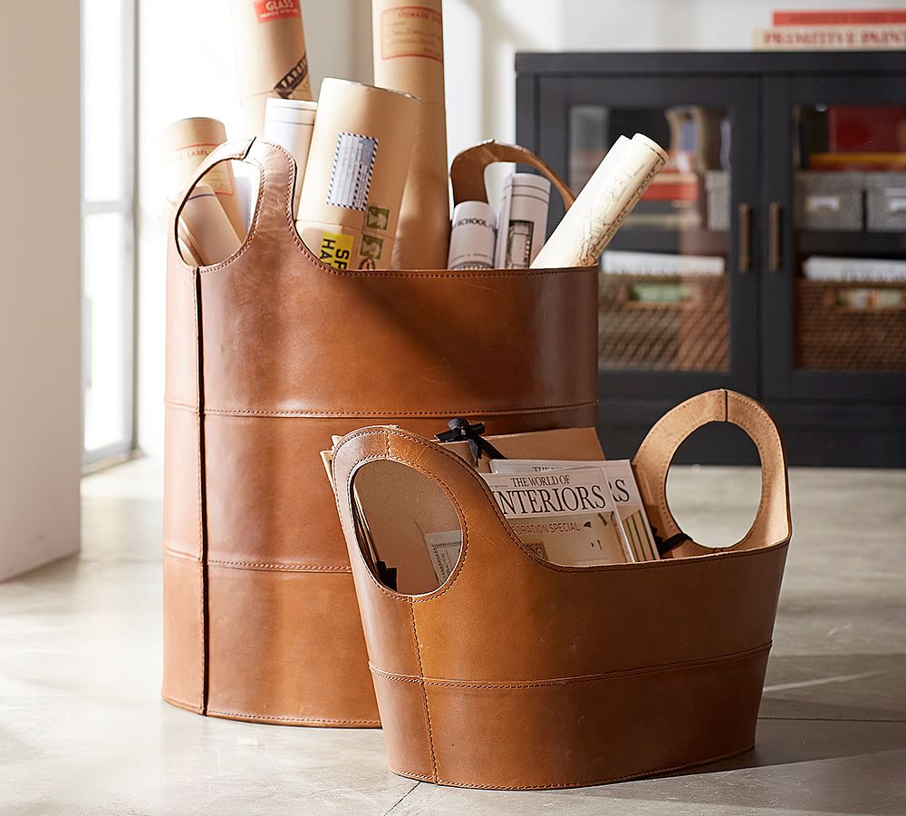 Hayes Leather Storage Baskets | Pottery Barn