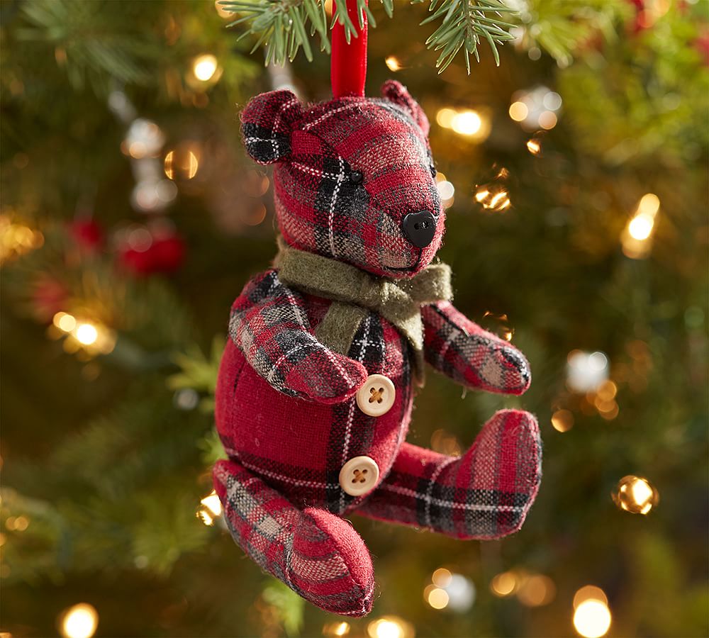 Plaid Teddy Bear Christmas Ornament | Pottery Barn