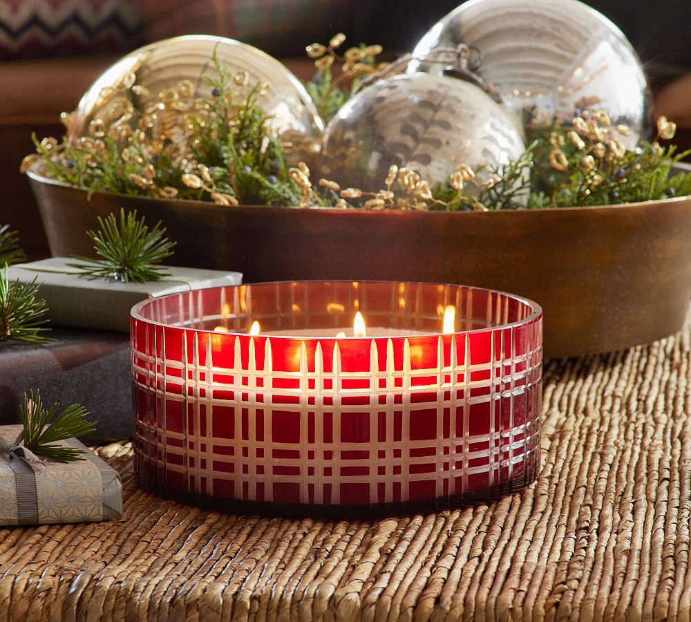 Stewart Plaid Candle - Winter Berry | Pottery Barn