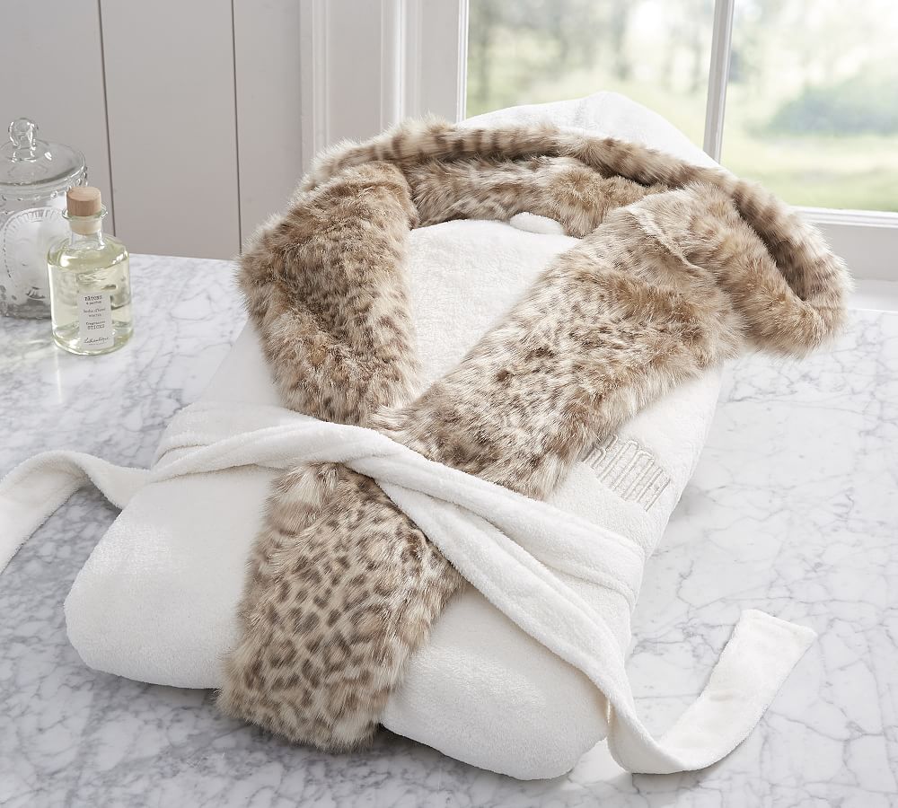 Faux Fur Hooded Bath Robe - Dune Leopard | Pottery Barn