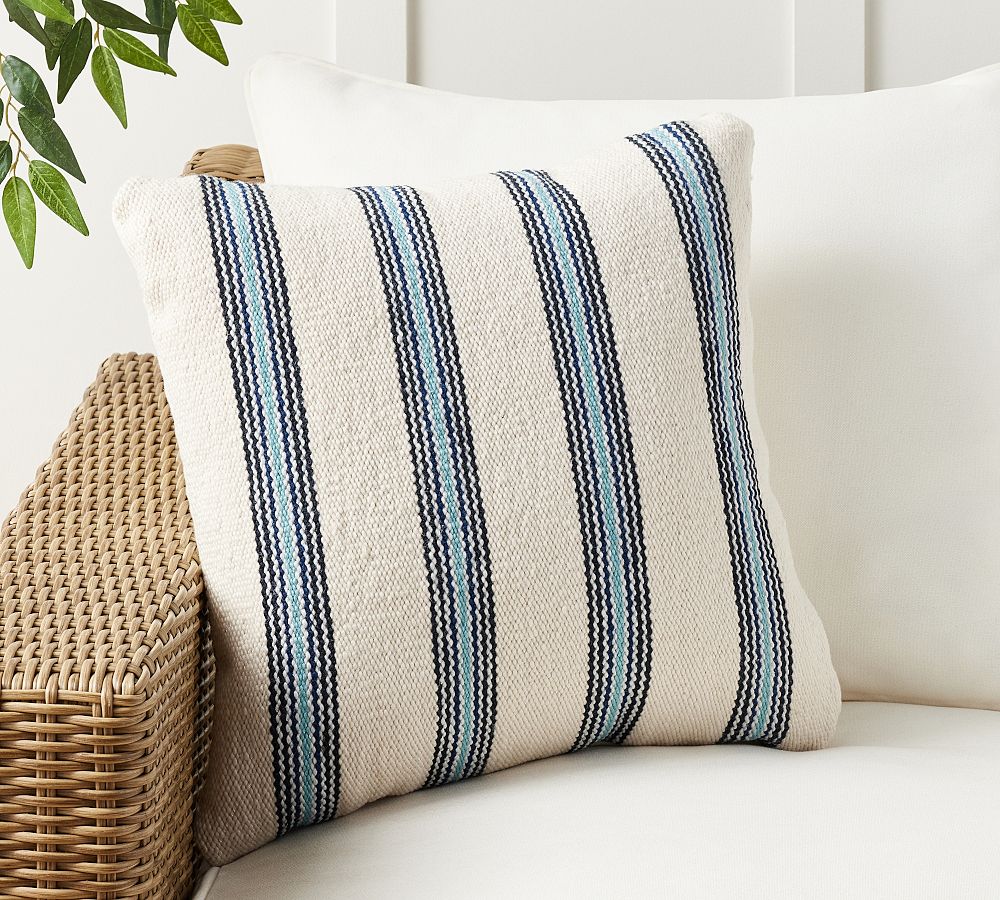 Modern Farmhouse Variegated Striped Outdoor Pillow | Pottery Barn