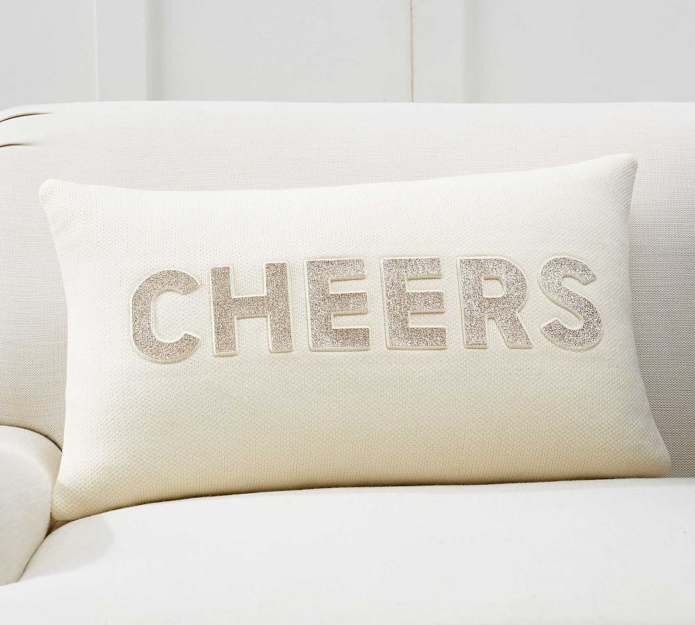 Cheers Sparkle Knit Pillow Cover | Pottery Barn
