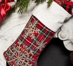 Embellished Plaid Stockings | Pottery Barn