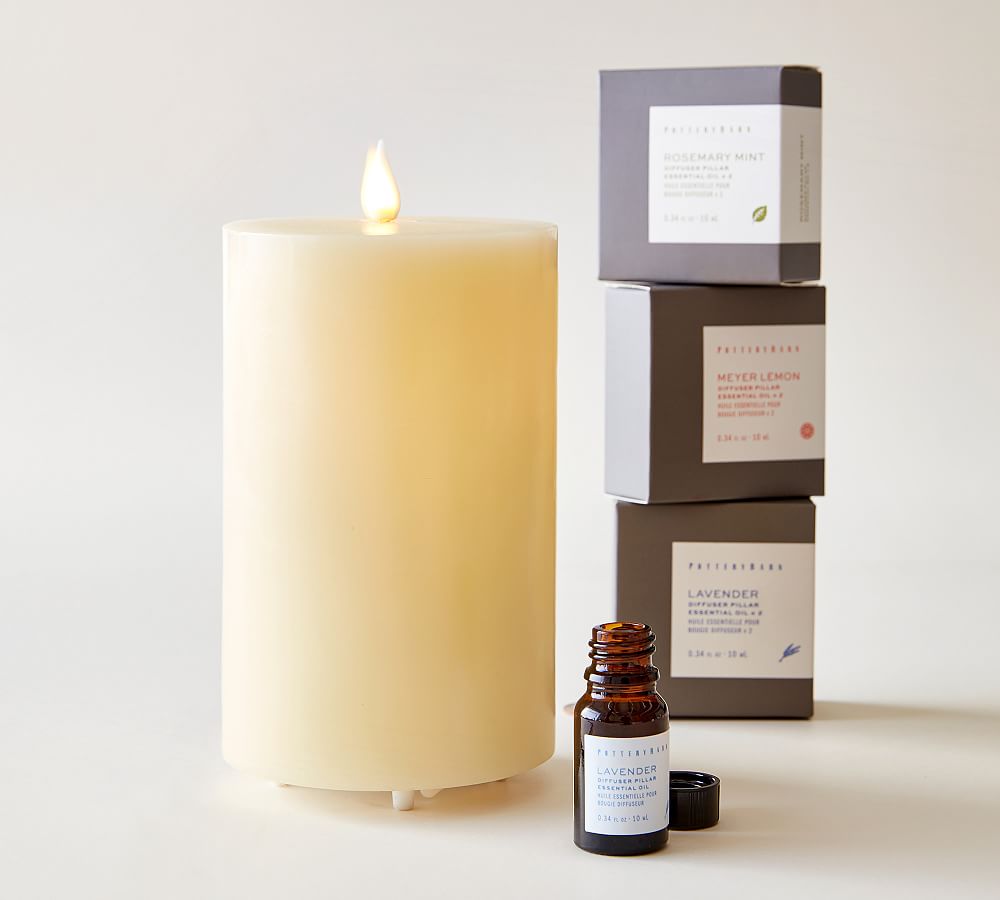 Flameless Oil Diffuser Pillar Candle with Remote + Scented Oil Set ...