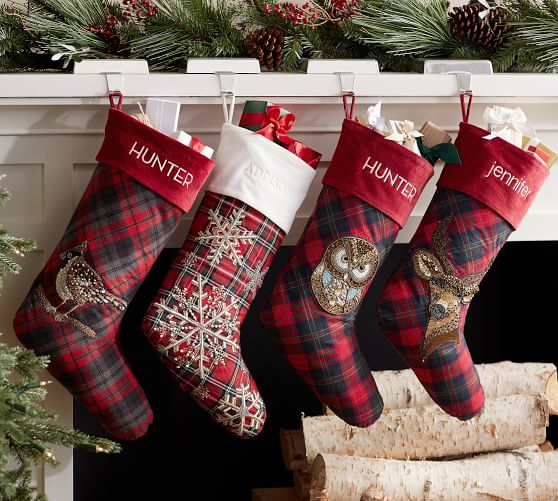 Embellished Plaid Stockings | Pottery Barn