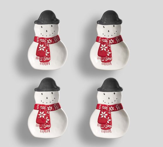 Archie the Snowman Stoneware Appetizer Plates - Set of 4 | Pottery Barn