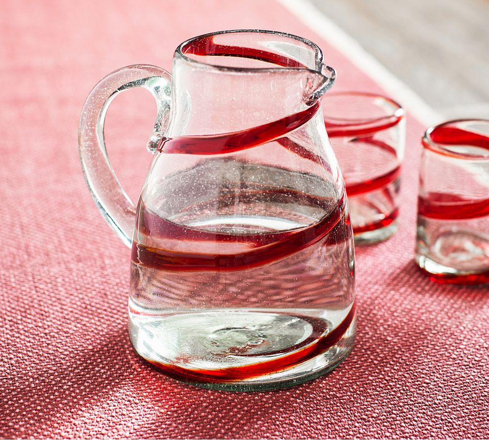 Red Ribbon Handcrafted Recycled Pitcher | Pottery Barn
