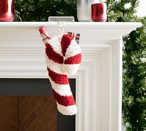 Cozy Teddy Candy Cane Shaped Stocking | Pottery Barn