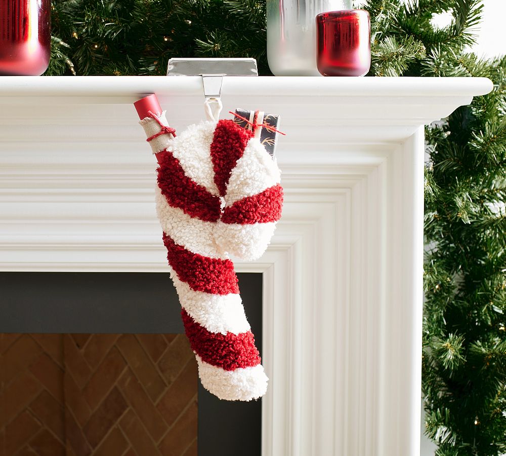 Cozy Teddy Candy Cane Shaped Stocking | Pottery Barn