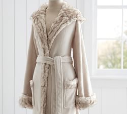 Faux Fur Robe - Ivory Tipped Gathered | Pottery Barn