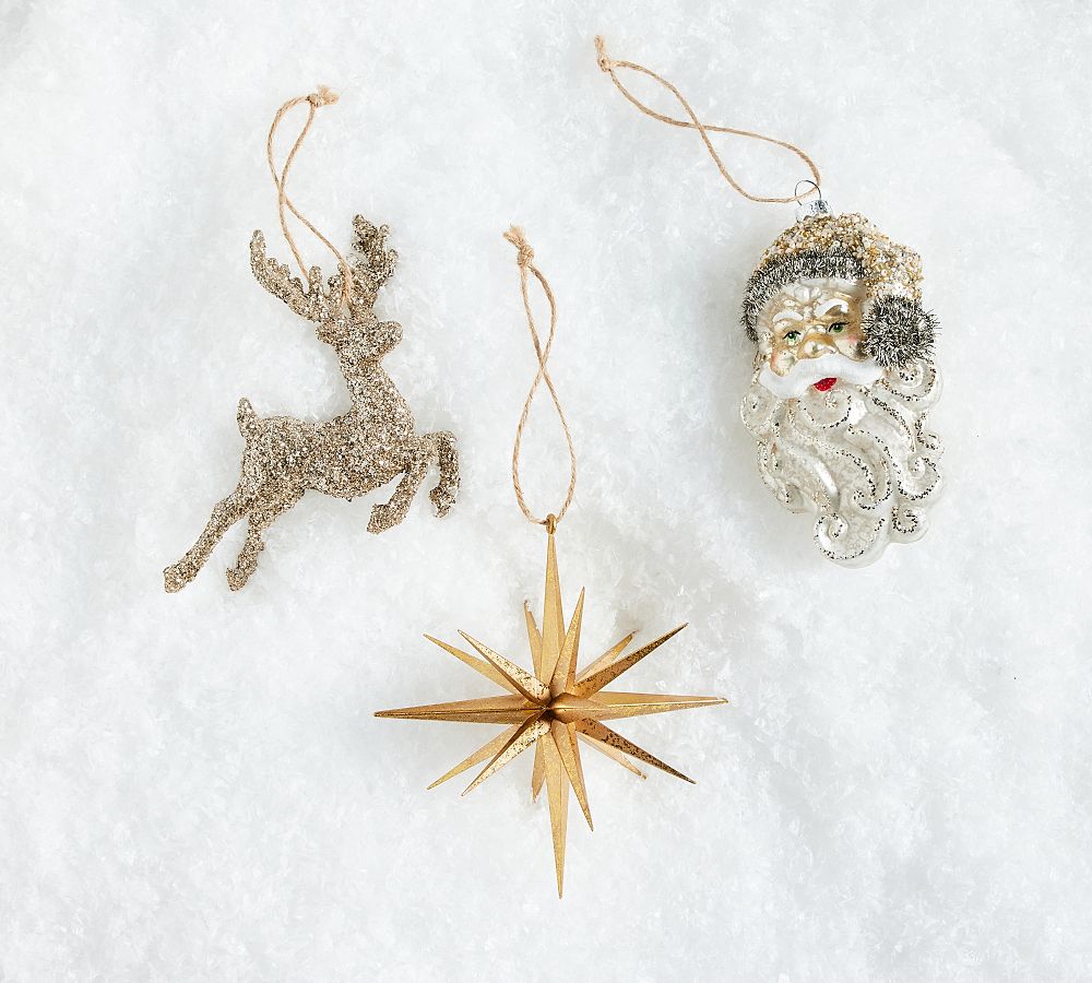 Rustic Glam Golden Glitter Ornaments - Set of 3 | Pottery Barn