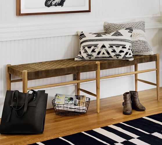 Thomas Woven Leather Bench | Pottery Barn