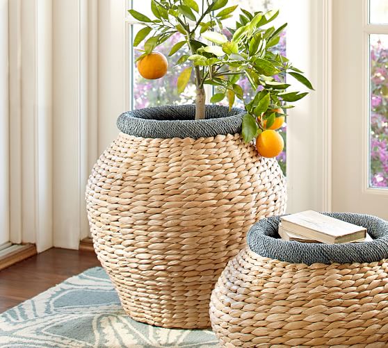 Beachcomber Large Round Blue Storage Basket | Pottery Barn