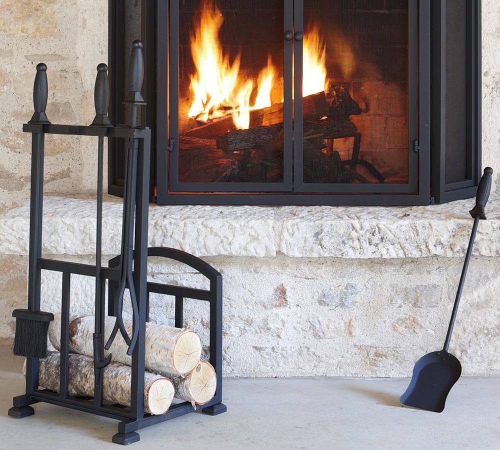 Classic Fireplace Log Holder/Tool Set | Pottery Barn