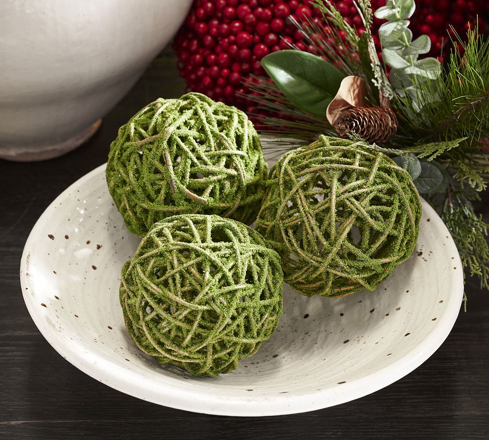 Faux Moss Coated Curly Willow Spheres - Set of 3 | Pottery Barn