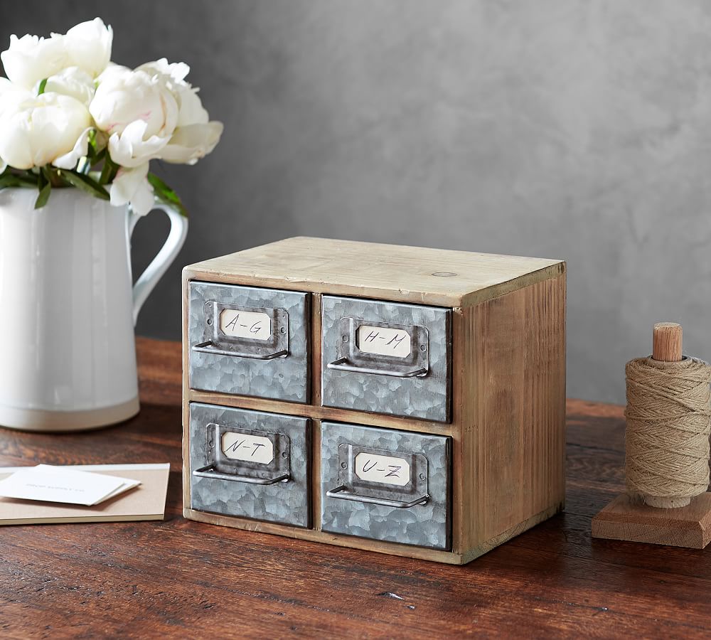 Brokers Wood & Galvanized Card Caddy | Pottery Barn