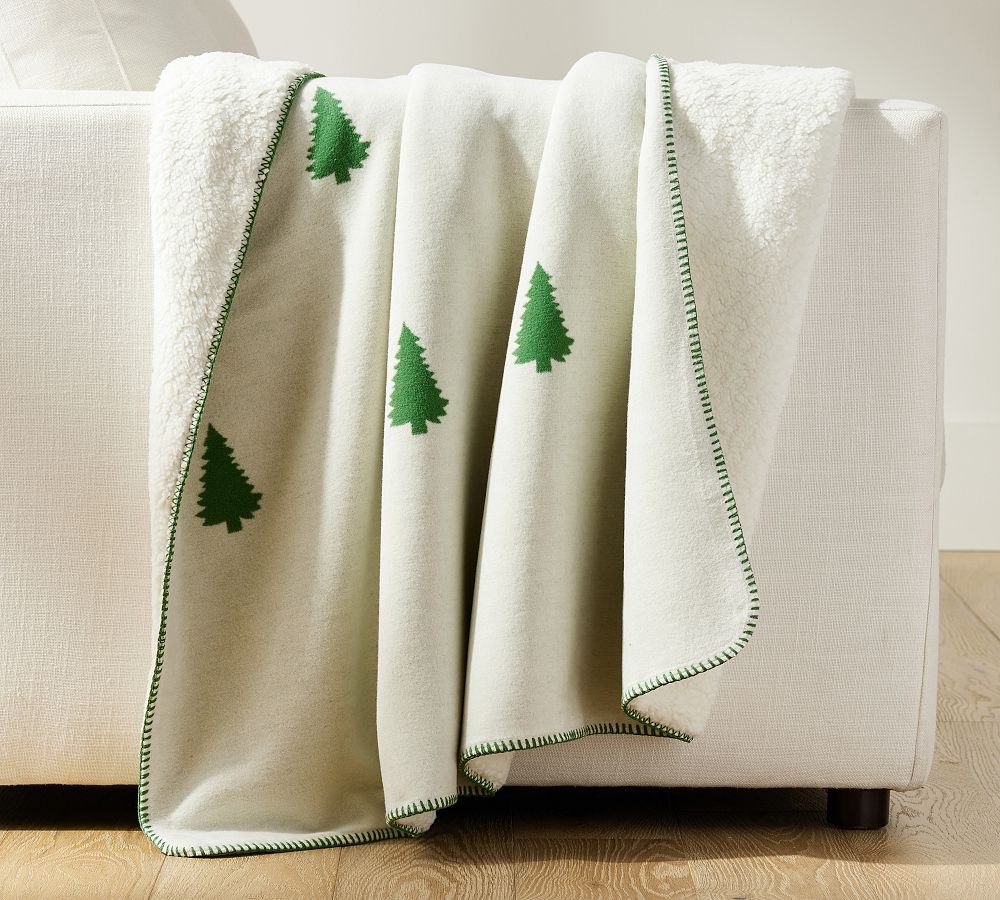 Tree Jacquard Sherpa Back Throw | Pottery Barn