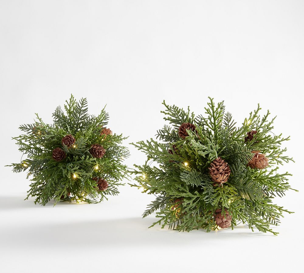 Light Up Faux Cedar & Pine Sphere | Pottery Barn