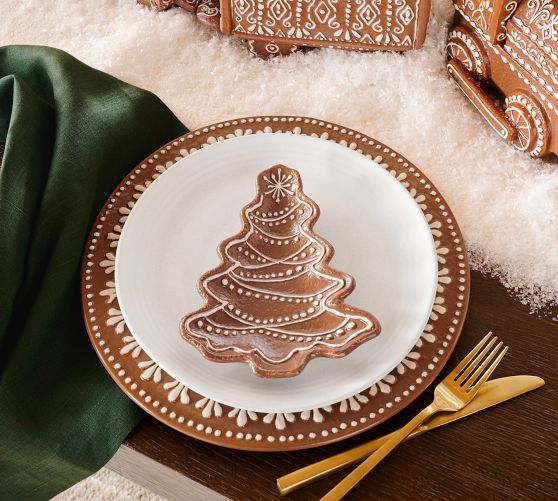 Gingerbread Tree Stoneware Appetizer Plates - Set of 4 | Pottery Barn