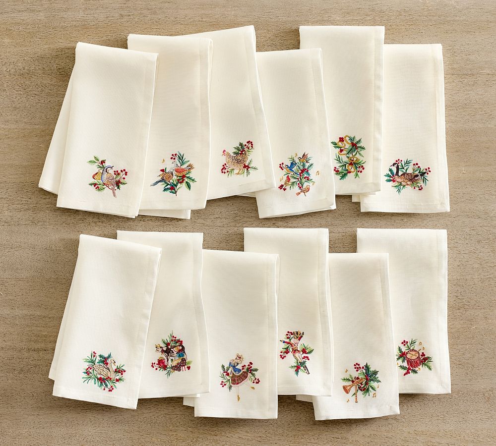 12 Days of Christmas Cotton/Linen Napkins - Set of 12 | Pottery Barn