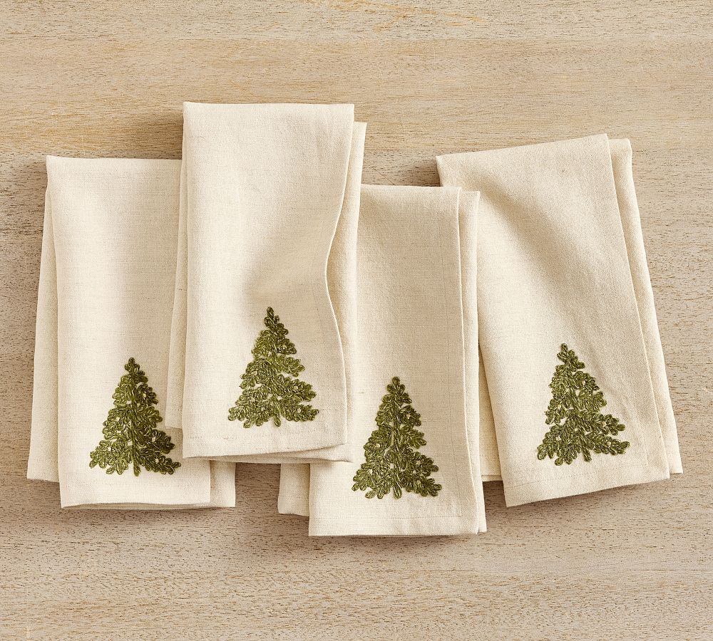 Rustic Tree Embroidered Cotton/Linen Napkins - Set of 4 | Pottery Barn
