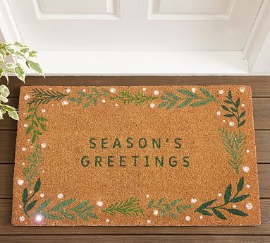Season's Greetings Light Up Doormat | Pottery Barn