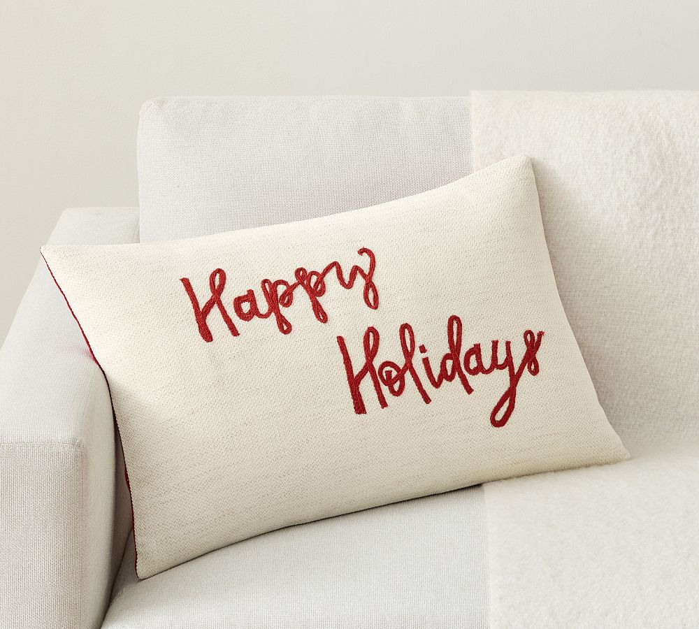 Happy Holidays Embroidered Lumbar Pillow | Pottery Barn
