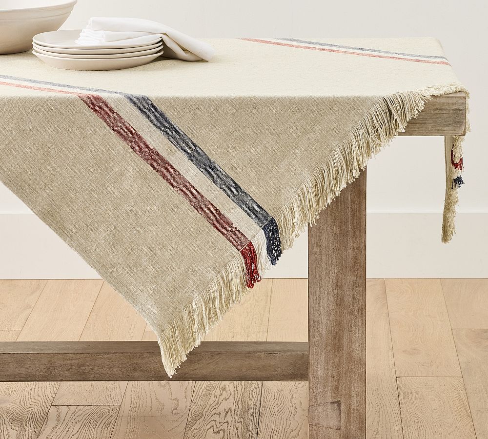 Patriotic Stripe Cotton/Linen Table Throw | Pottery Barn
