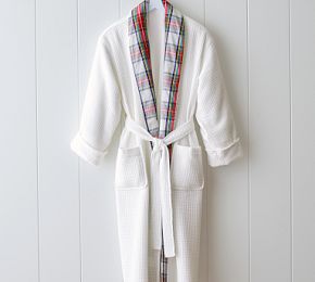 Waffle Weave Resort Stewart Plaid Robe | Pottery Barn