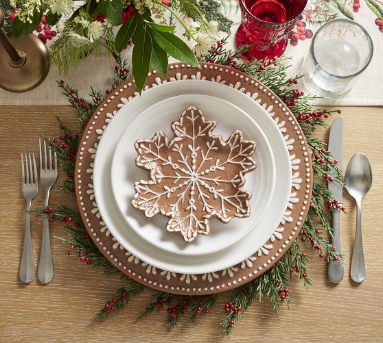 Gingerbread Snowflake Stoneware Appetizer Plates - Set of 4 | Pottery Barn