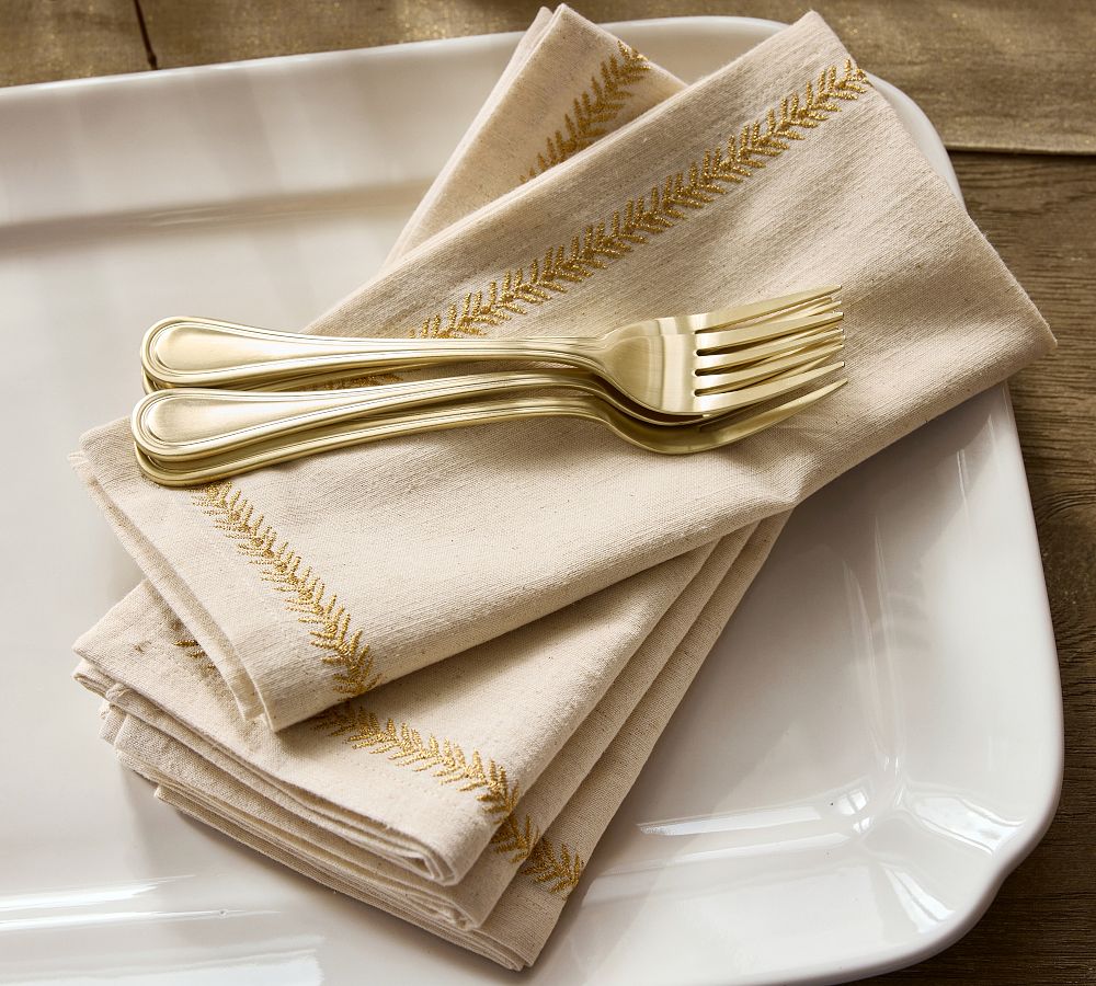 Gold Border Embroidered Napkins - Set of 4 | Pottery Barn
