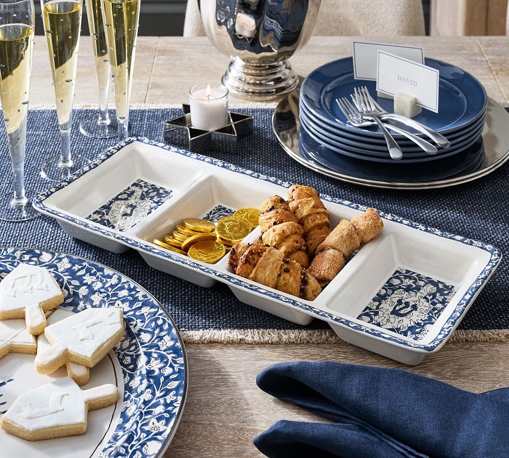 Hanukkah Botanical Stoneware Multi Condiment Server | Pottery Barn