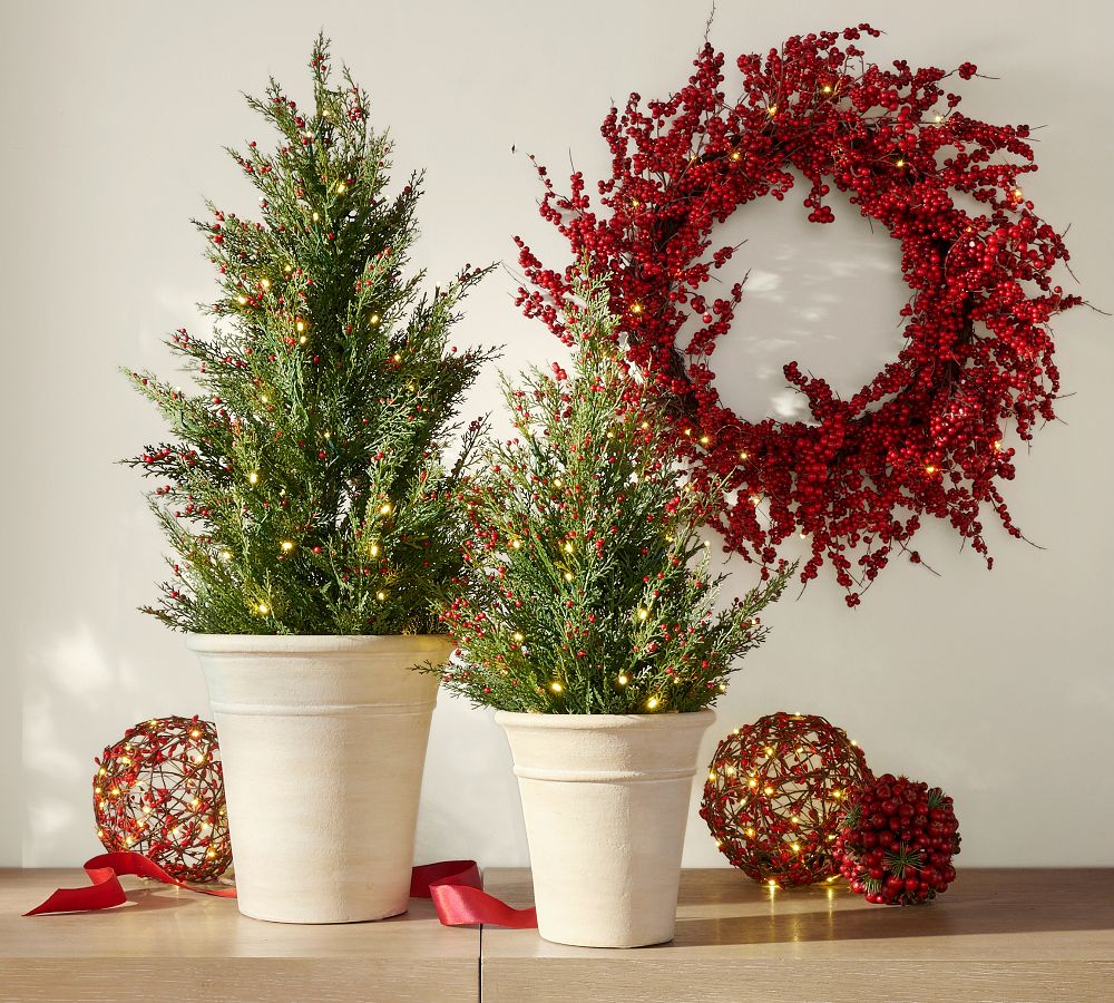 Faux Lit Cedar Berry Pine Tree | Pottery Barn
