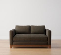 Jake Leather Brindle Wood Base Sofa (63"–96") | Pottery Barn