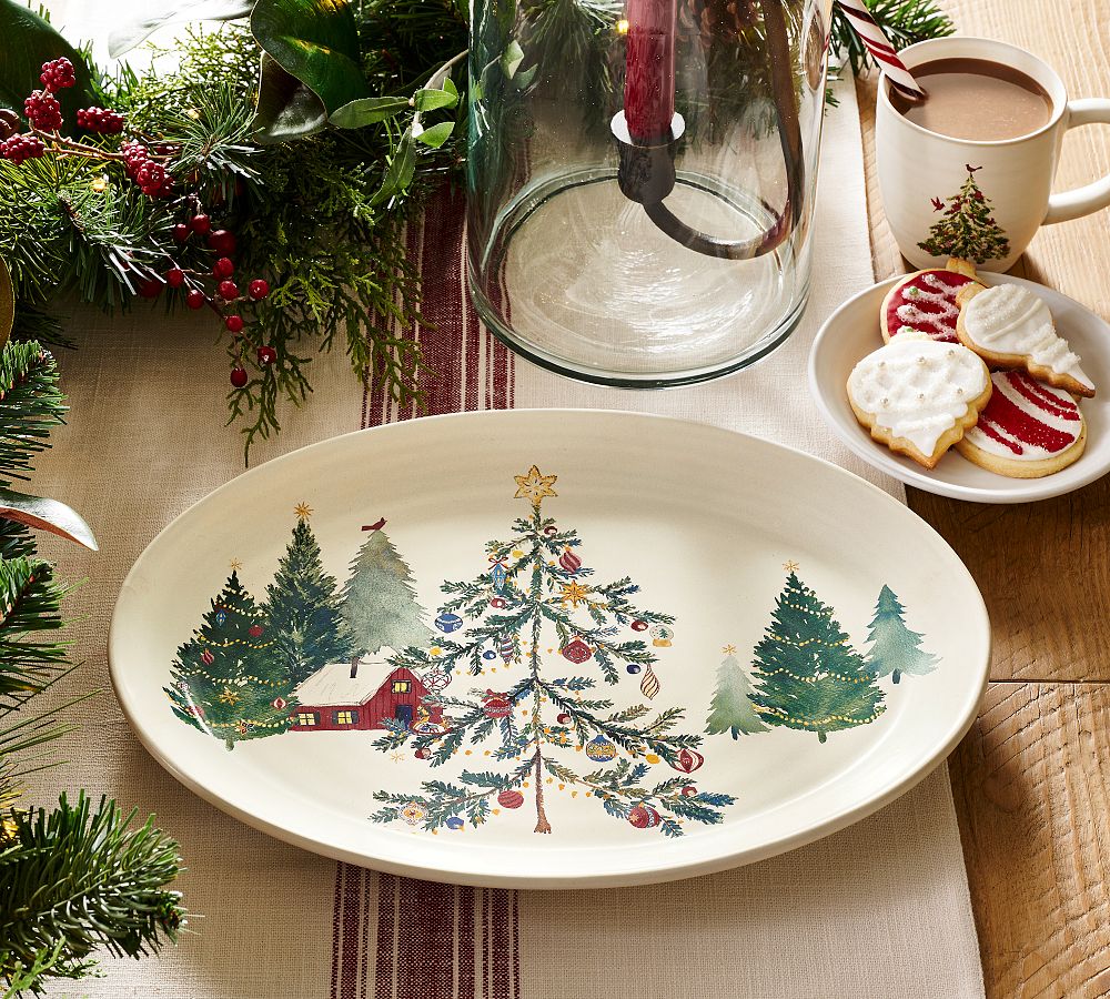 Christmas in the Country Oval Stoneware Serving Platter | Pottery Barn