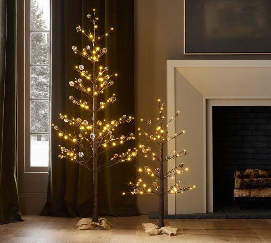 Lit Twinkling Twig Pinecone Tree Pottery Barn