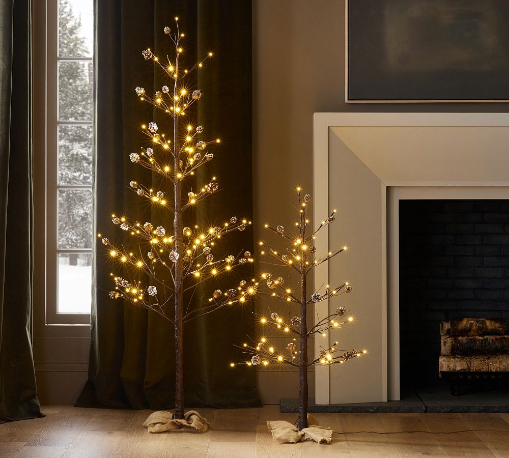 Lit Twinkling Twig Pinecone Tree | Pottery Barn