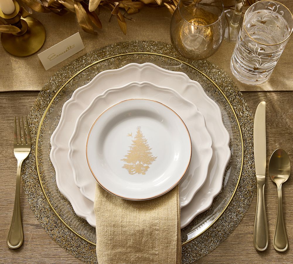 Holiday Metallic Tree Stoneware Appetizer Plates - Set of 8 | Pottery Barn
